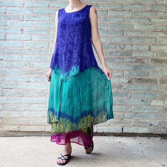 Vintage | Dresses | Vintage Phool Dress 9s Dip Dye Layered Maxi Boho ...